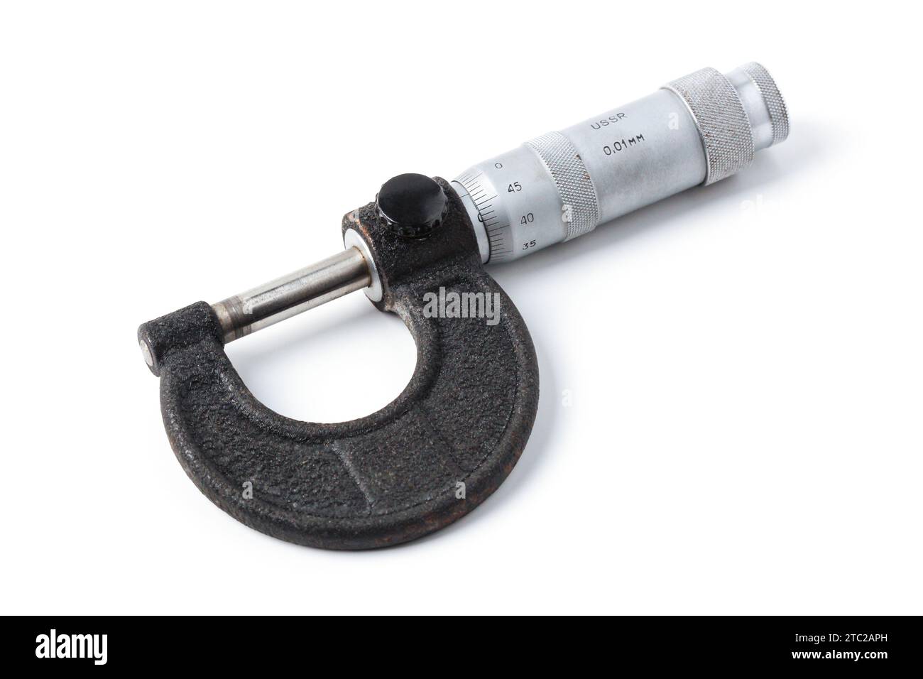 Old Soviet micrometer isolated on white background Stock Photo - Alamy