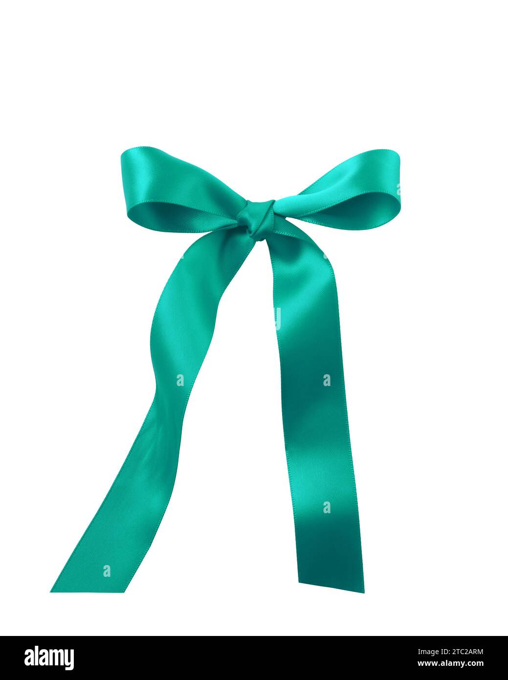 Satin ribbon bow azure color isolated on white background, element ...