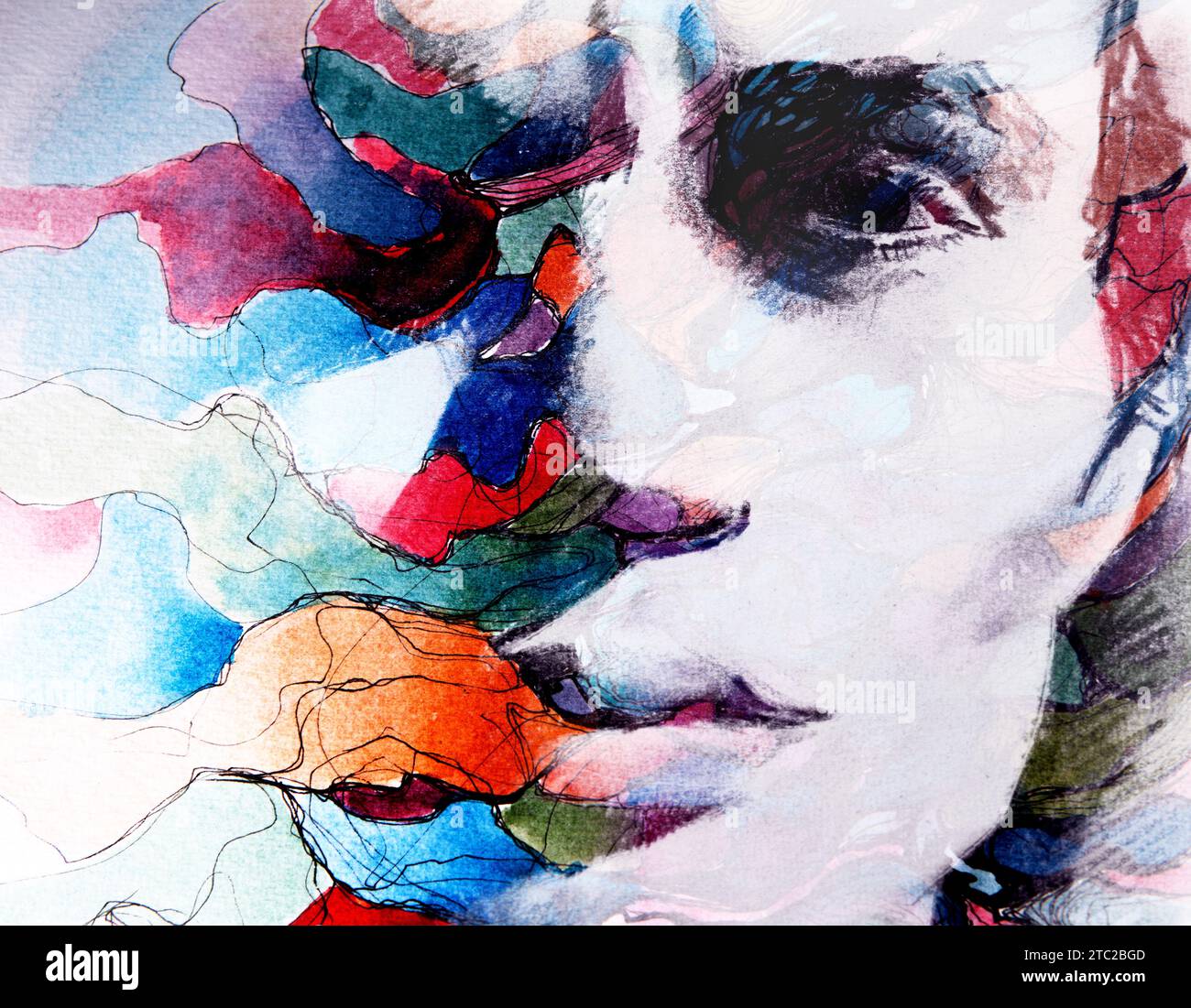 A surreal colorful closeup paintography male portrait Stock Photo - Alamy