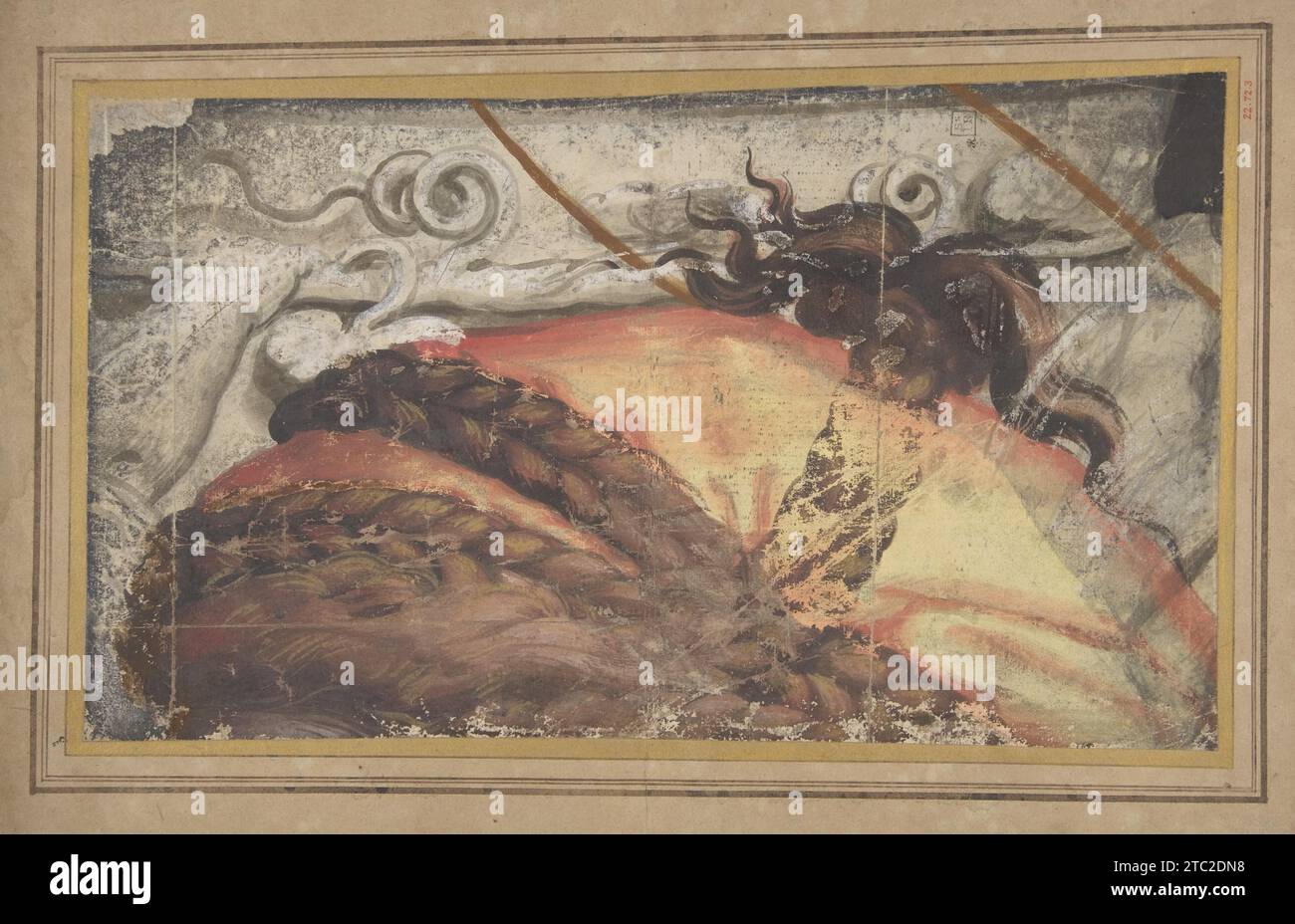 Tapestry Cartoon Fragment: The Top of Woman's Head with Hair Braided ...