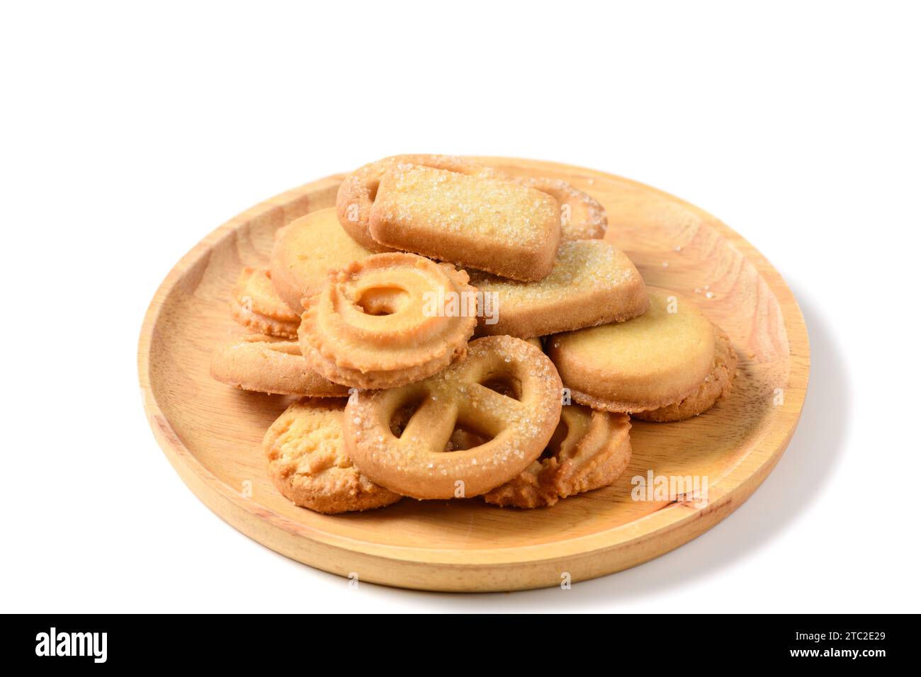 Set of danish butter cookies macro cutout. Five whole pretzel, round ...