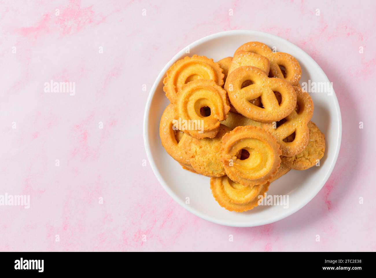 Set of danish butter cookies macro cutout. Five whole pretzel, round ...