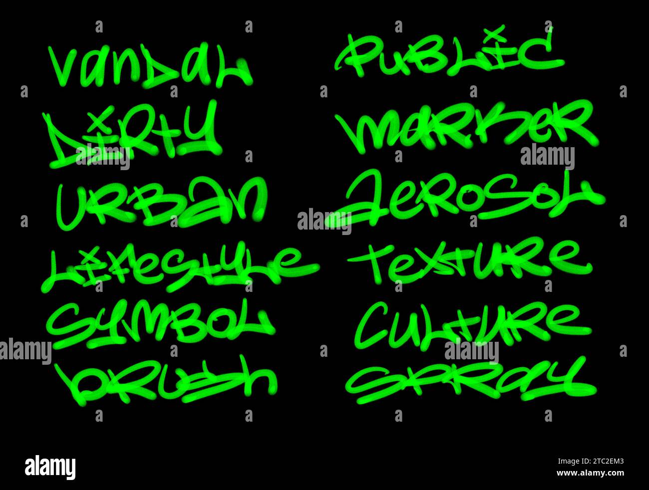 Collection of graffiti street art tags with words and symbols in light ...