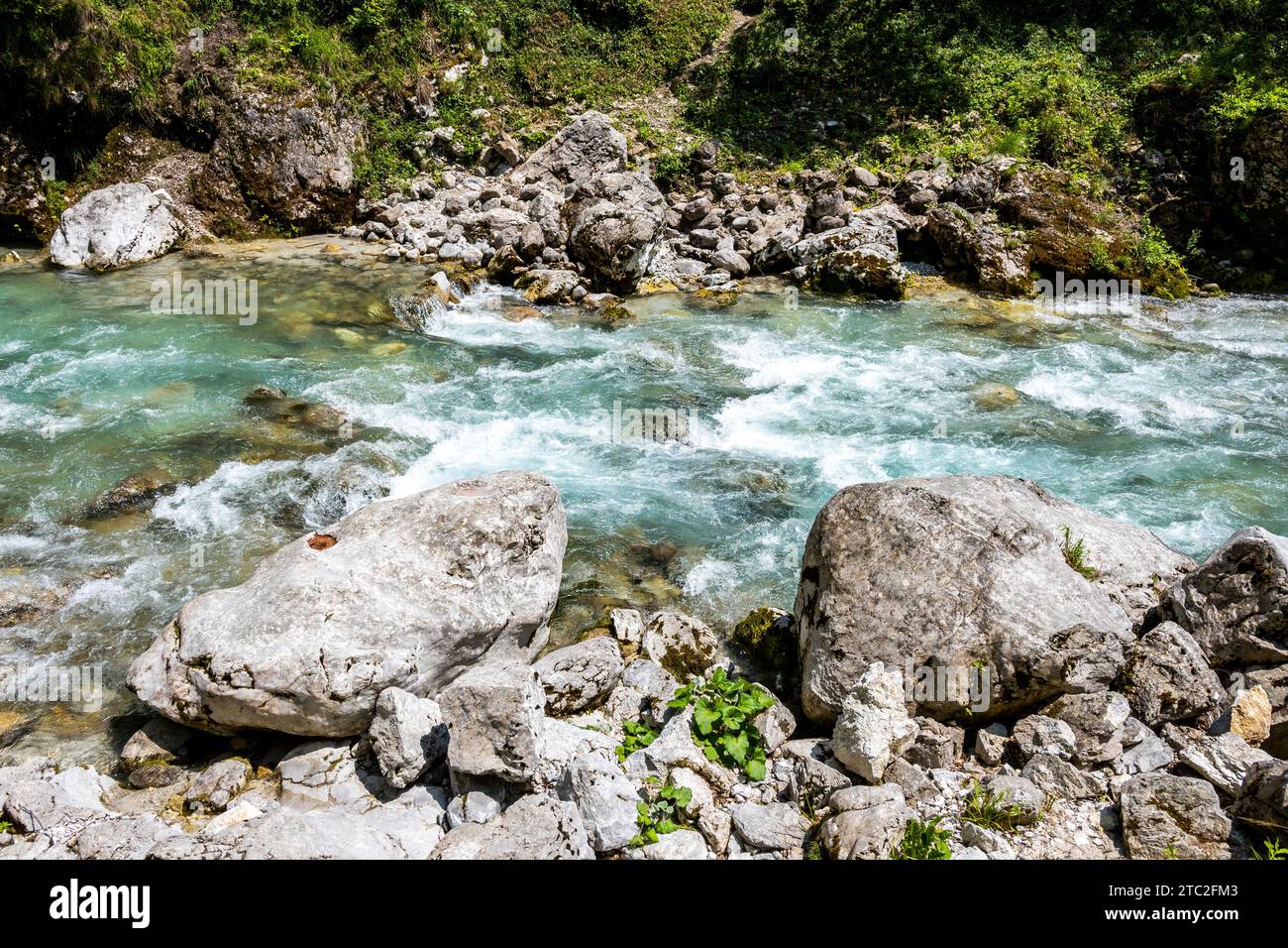 Wild landscape of crystal clear Soca river, one of the most beautiful ...