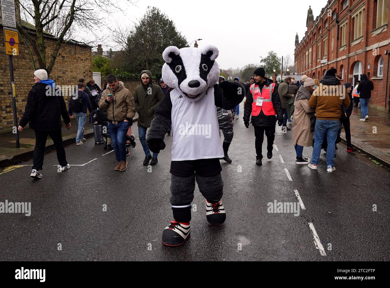 Fulham mascot Billy Badger outside the ground ahead of the Premier ...