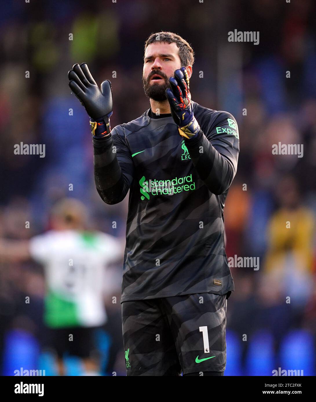 Liverpool goalkeeper Alisson Becker following the Premier League match ...