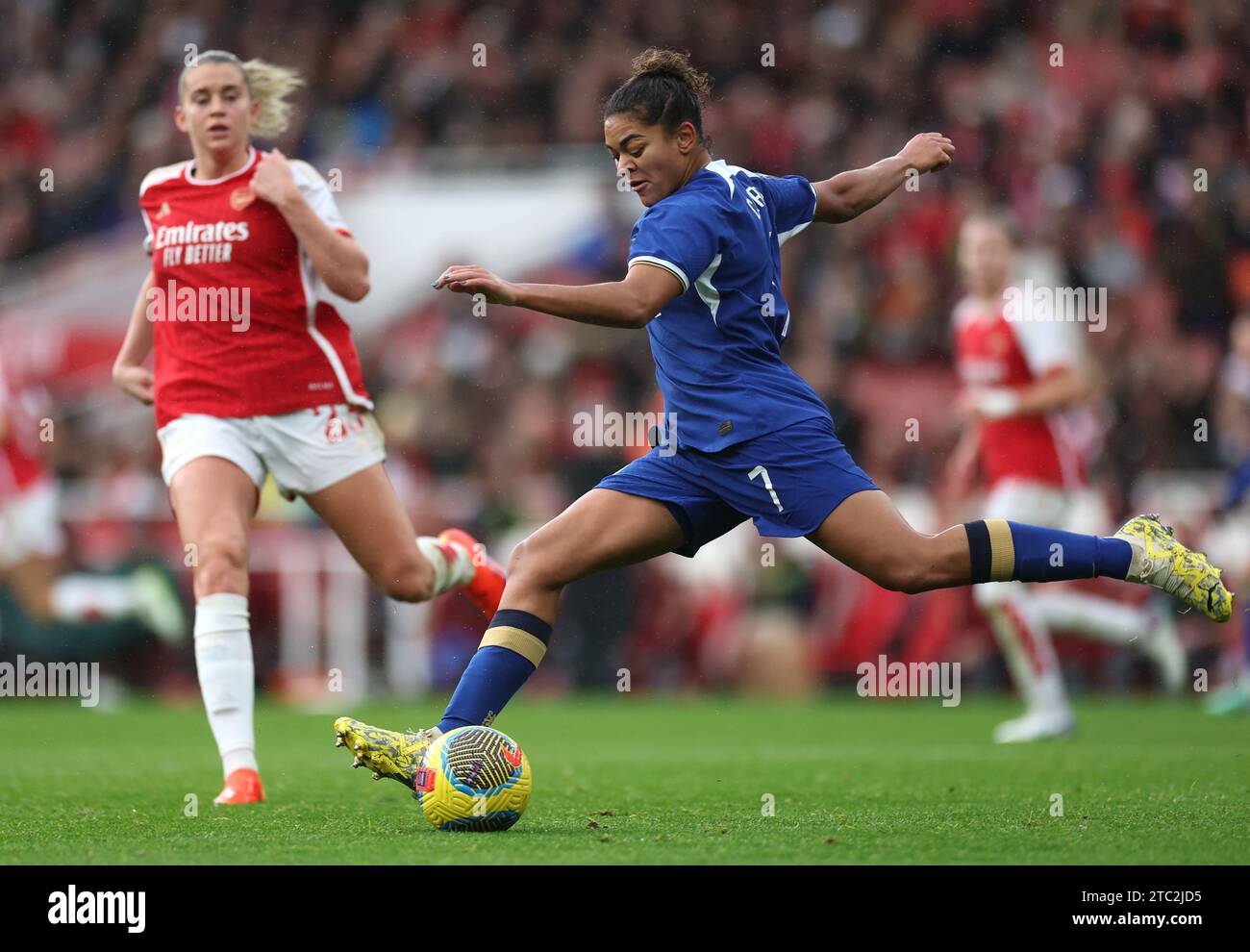 Arsenal's Alessia Russo (left) and Chelsea's Jess Carter battle for the ...