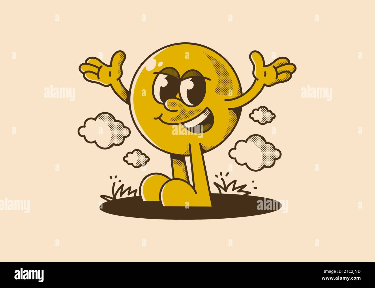 Ball head mascot character with hands up and happy expression Stock ...