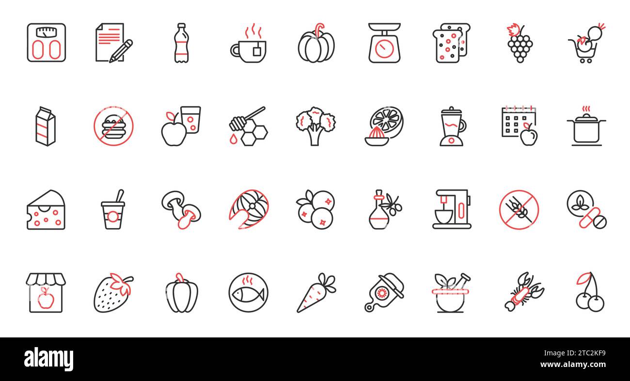 Medical diagnostics, healthcare red black thin line icons set vector ...