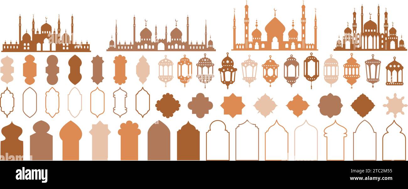Ramadan Muslim vector shapes set. Islamic mosque window frames and ...