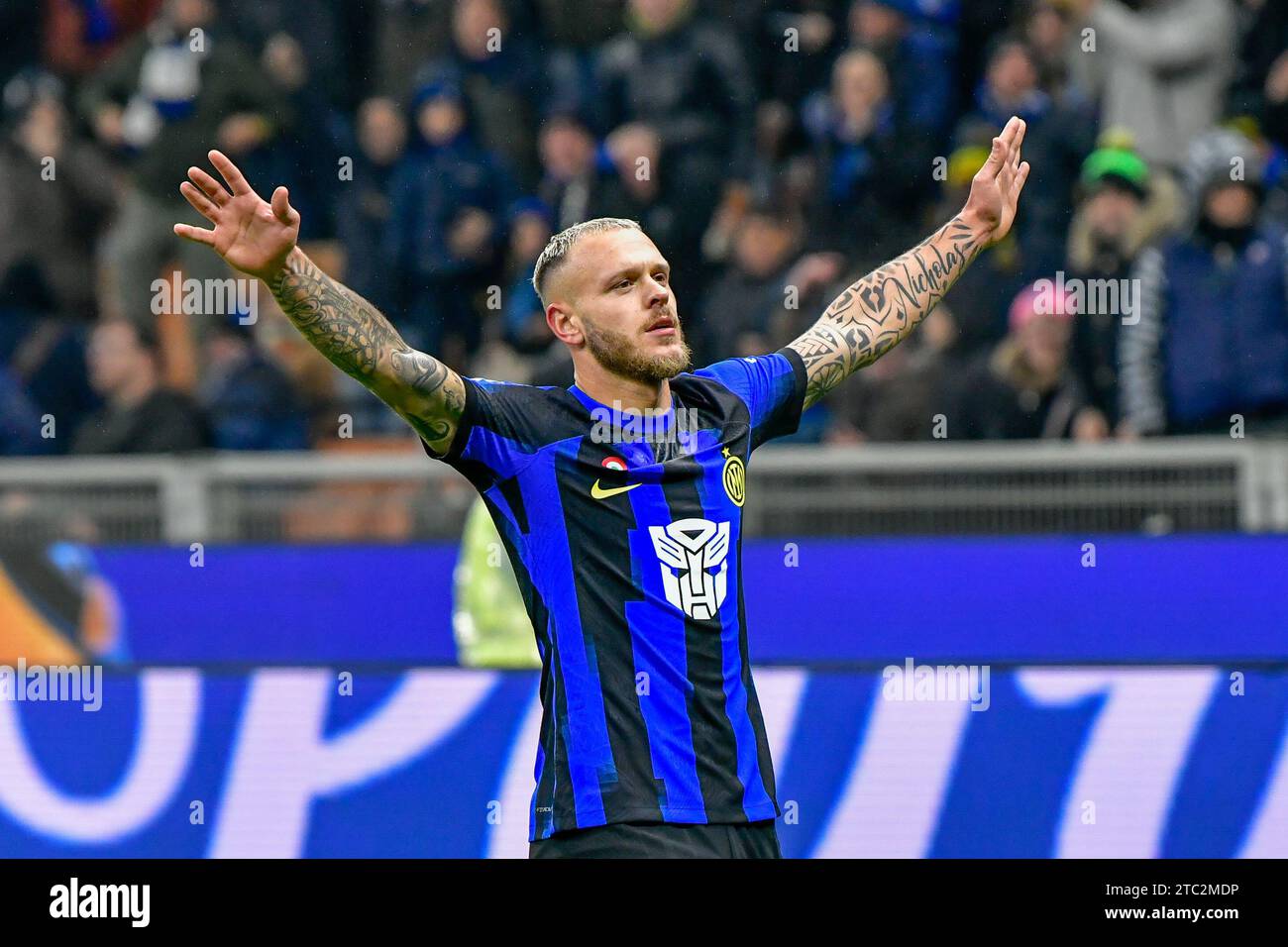 Milano, Italy. 09th Dec, 2023. Federico Dimarco (32) of Inter scores for 2-0 during the Serie A ...