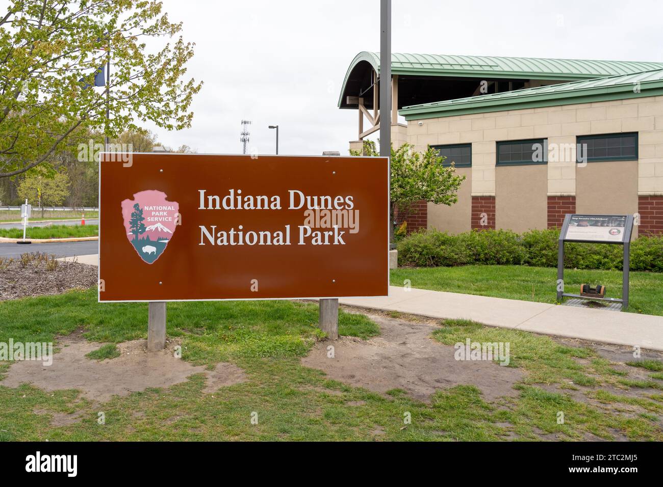 Indiana Dunes National Park sign is shown. Porter, IN, United States ...
