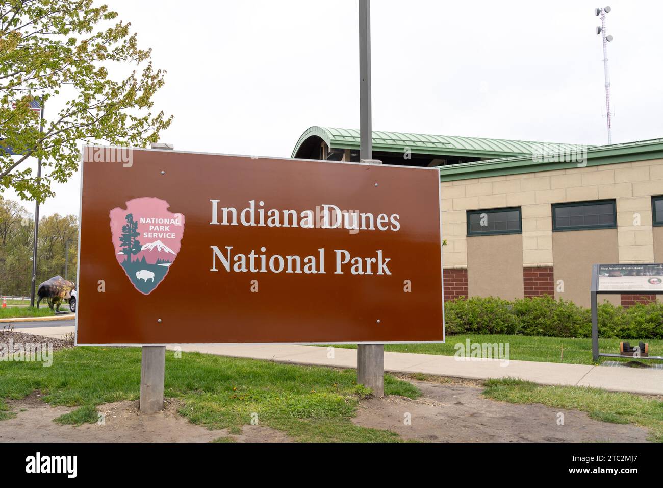 Indiana Dunes National Park sign is shown. Porter, IN, United States ...