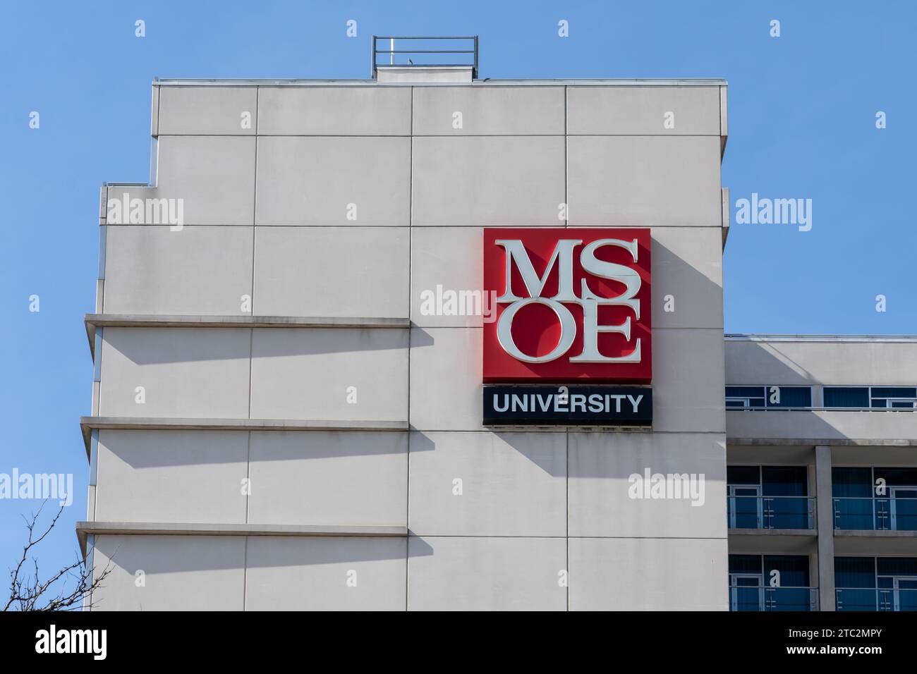 MSOE (Milwaukee School of Engineering) university logo on the building ...