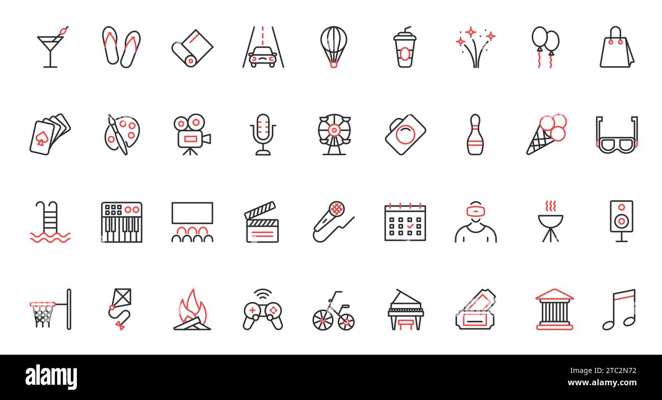 Green energy ecology trendy red black thin line icons set vector illustration. Environment ...