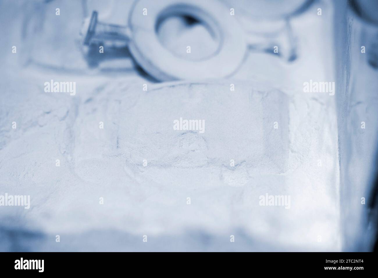 Objects printed on a 3D printer from powdered polyamide lying in white ...