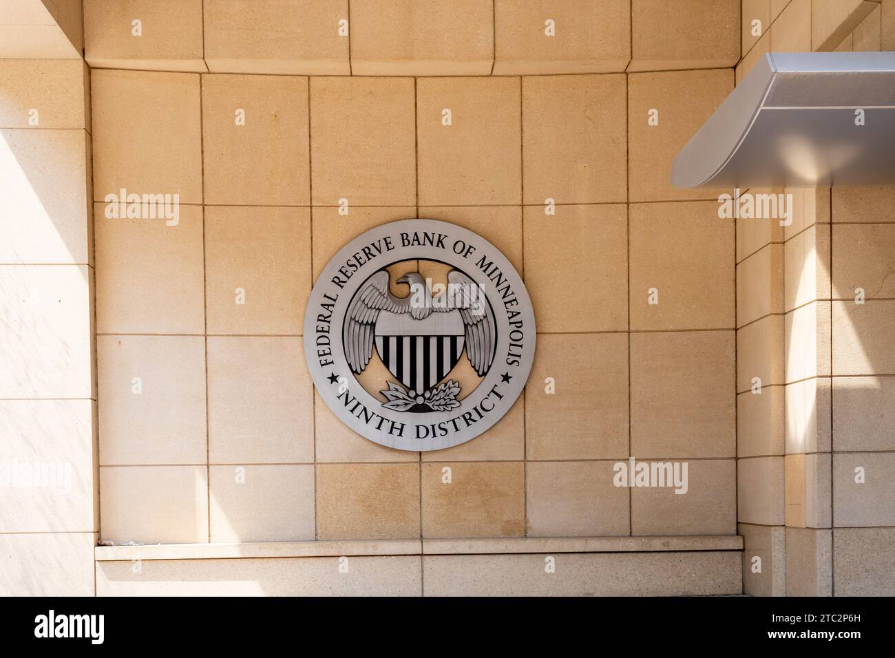 The seal of Federal Reserve Bank of Minneapolis at headquarters in ...