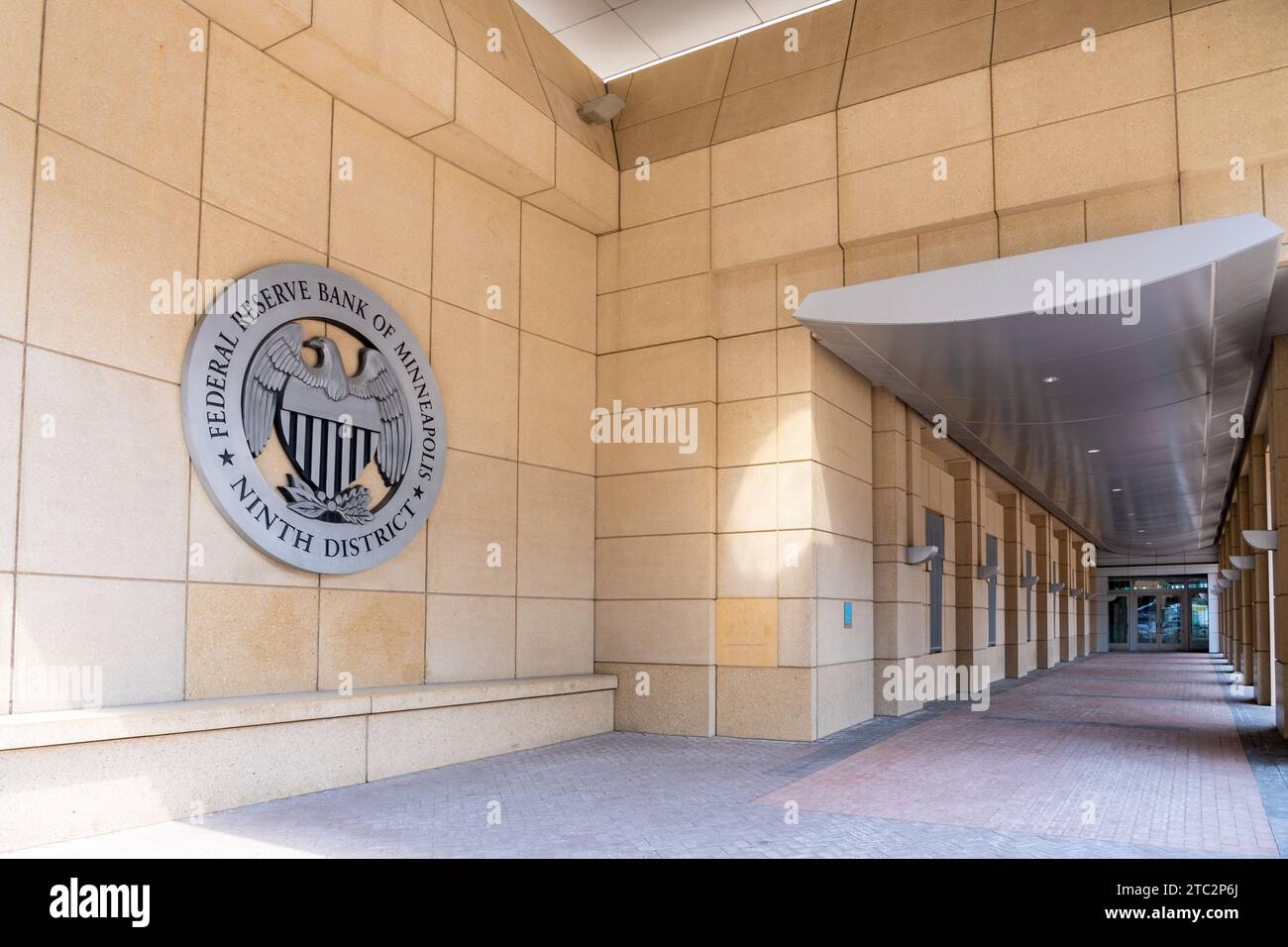 The seal of Federal Reserve Bank of Minneapolis at headquarters in ...