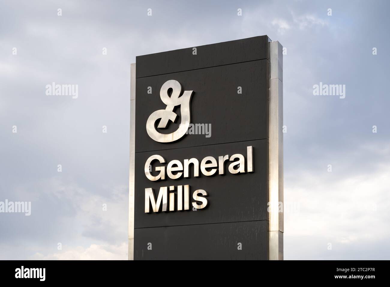 General Mills logo sign at the headquarters in Minneapolis, Minnesota ...