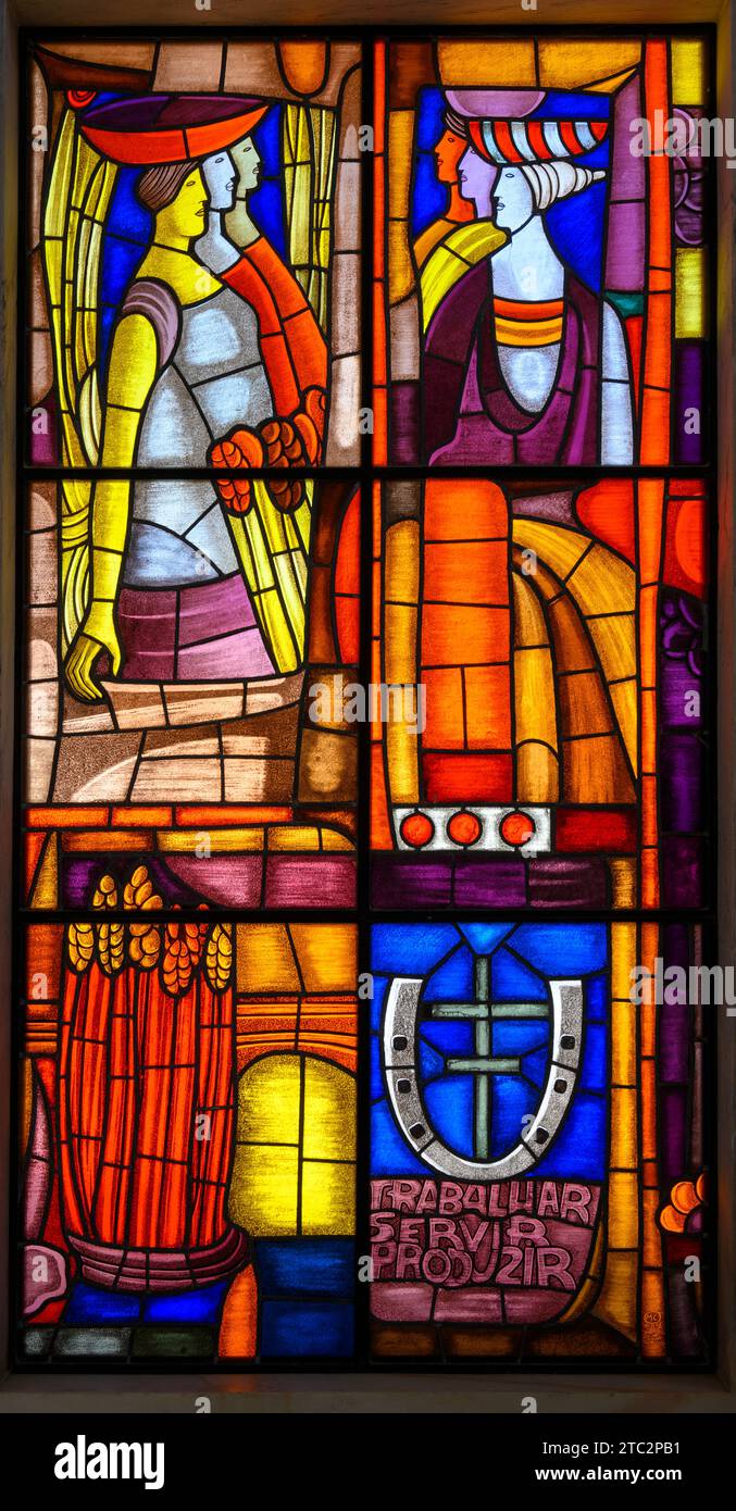 Stained glass window in the interior of the clay figures museum ...
