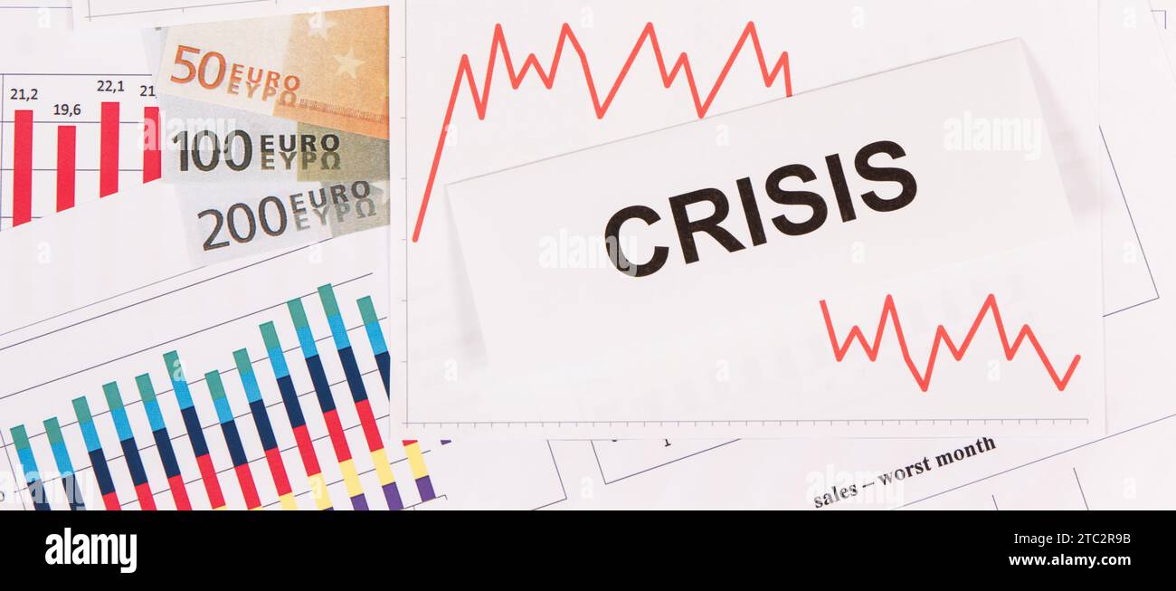 Currencies euro and declining chart. Risk of global financial crisis ...