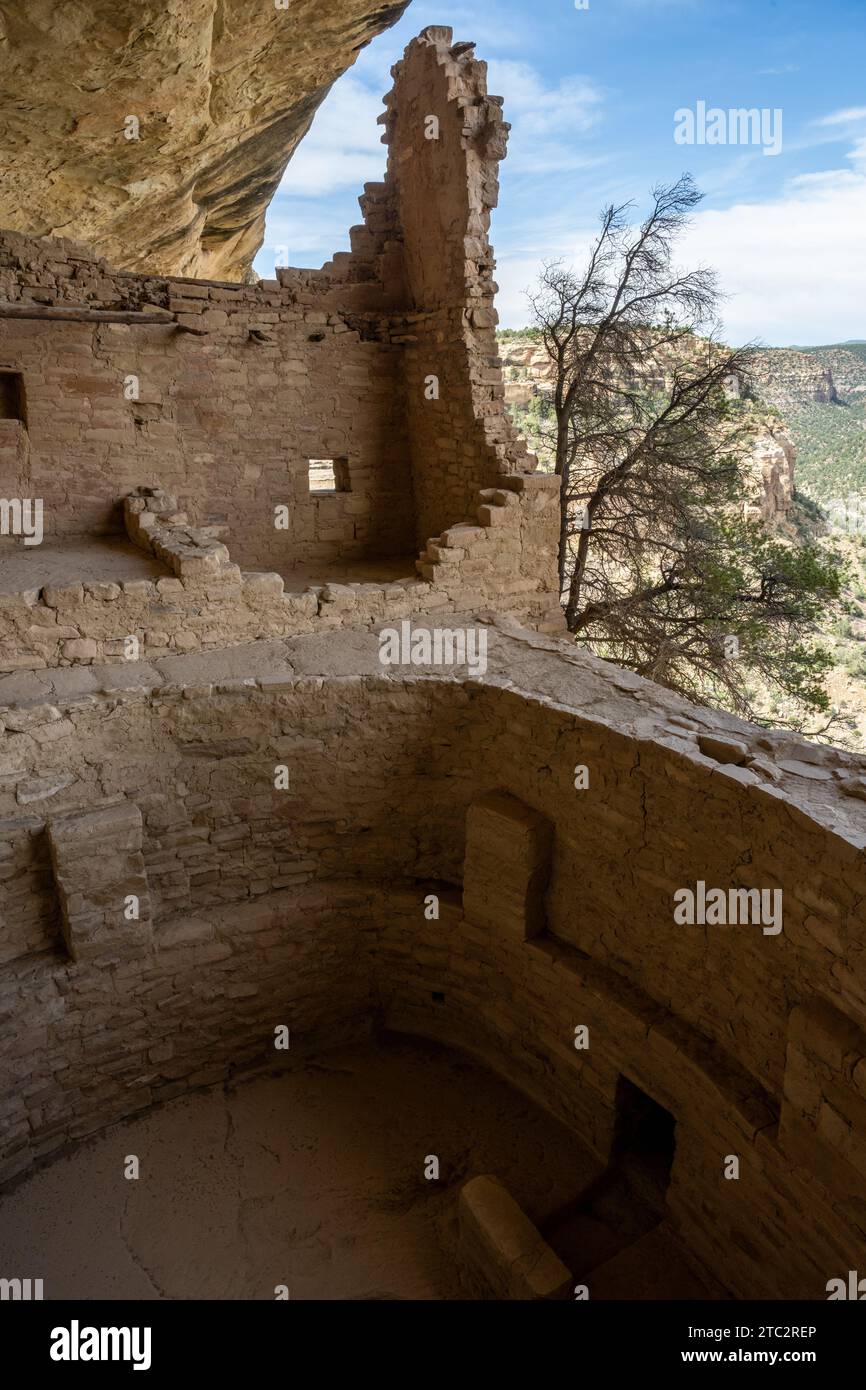 Large Kiva and Remaining Stone Wall On The Edge of Balcony House in ...