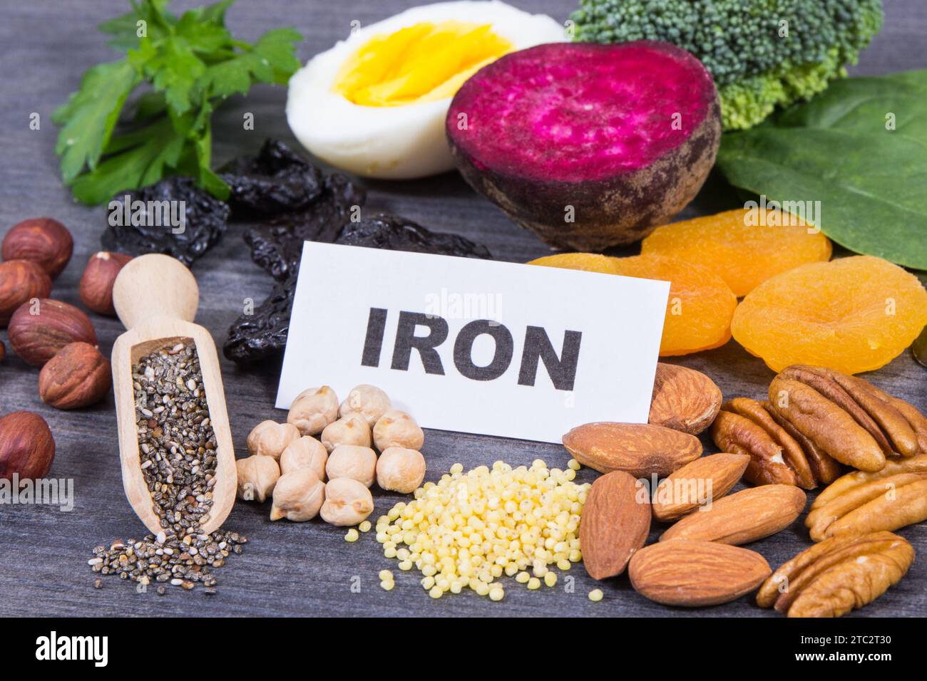 Healthy nutritious ingredients as source iron, vitamins and minerals ...