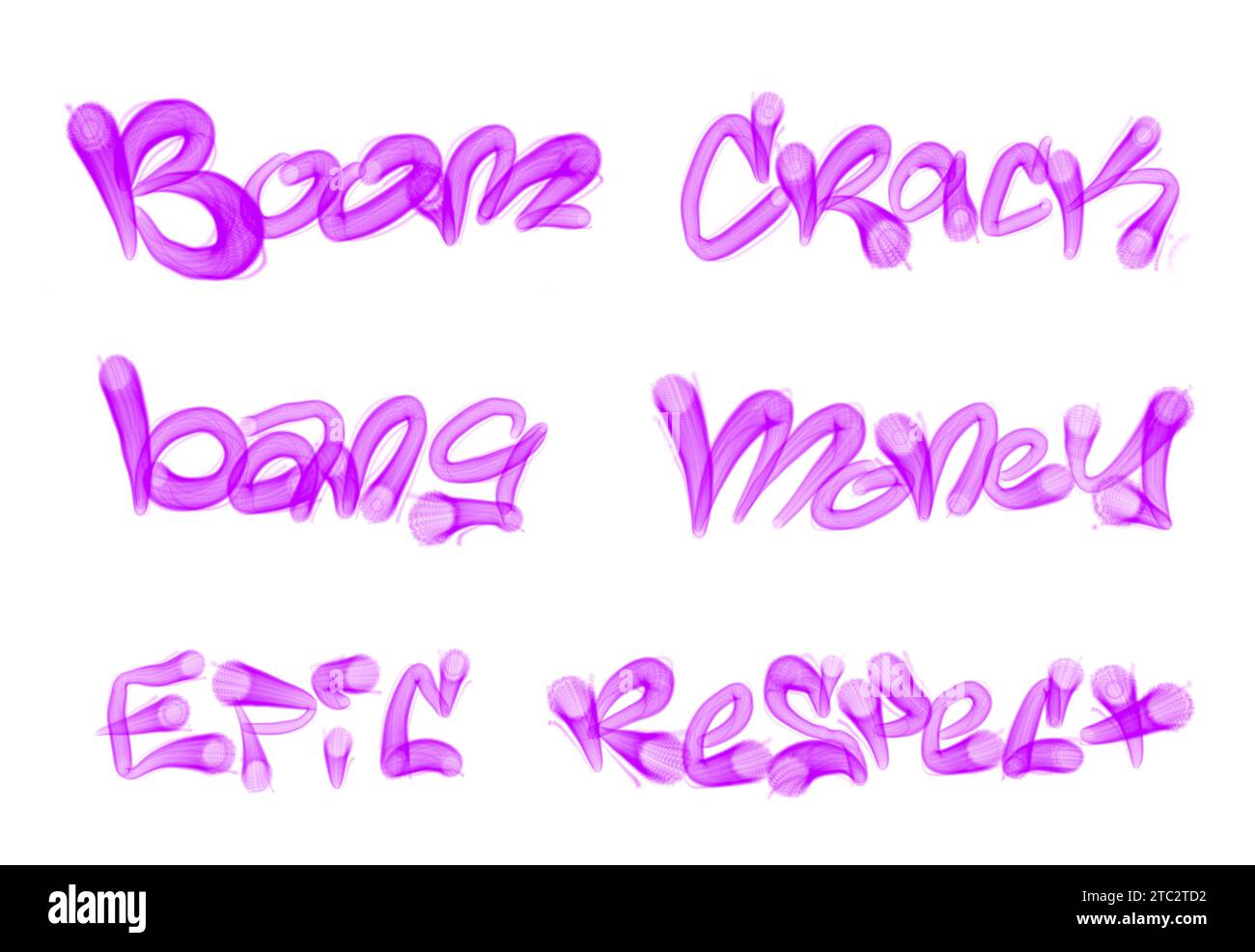 Collection of graffiti street art tags with words and symbols in violet ...