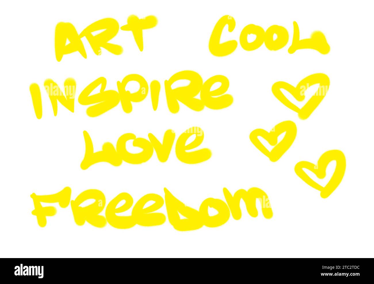 Collection of graffiti street art tags with words and symbols in yellow ...