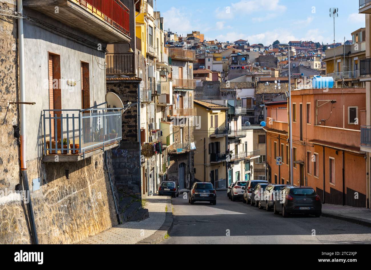 Bronte, Sicily, Italy - February 17, 2023: Cityscape at Via Madonna del ...