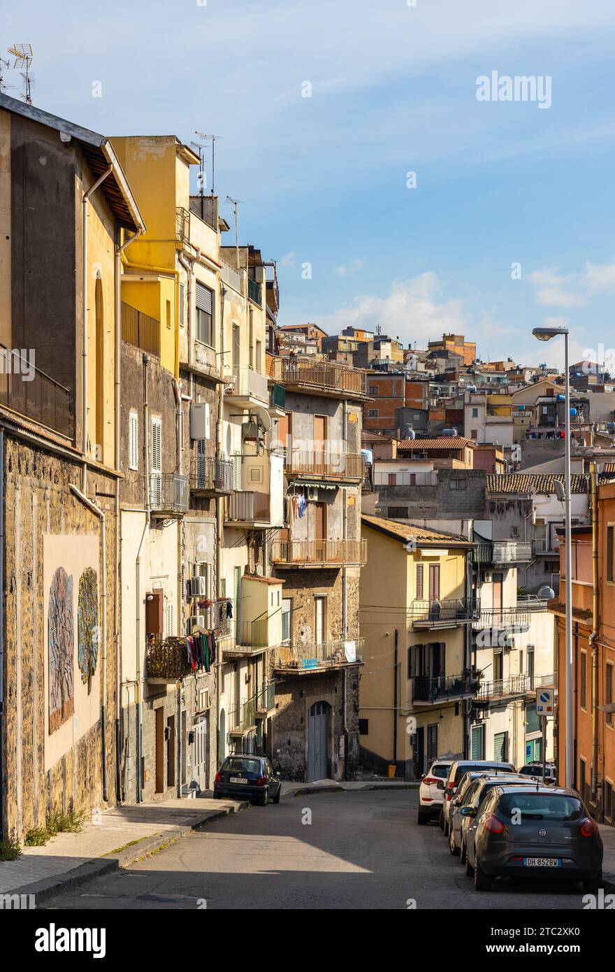 Bronte, Sicily, Italy - February 17, 2023: Cityscape at Via Madonna del ...