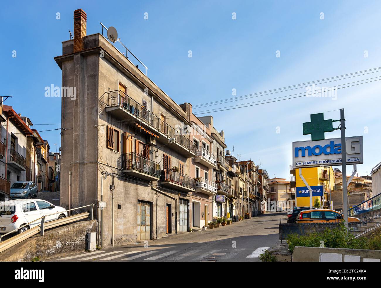 Bronte, Sicily, Italy - February 17, 2023: Cityscape at Via Lombardo ...