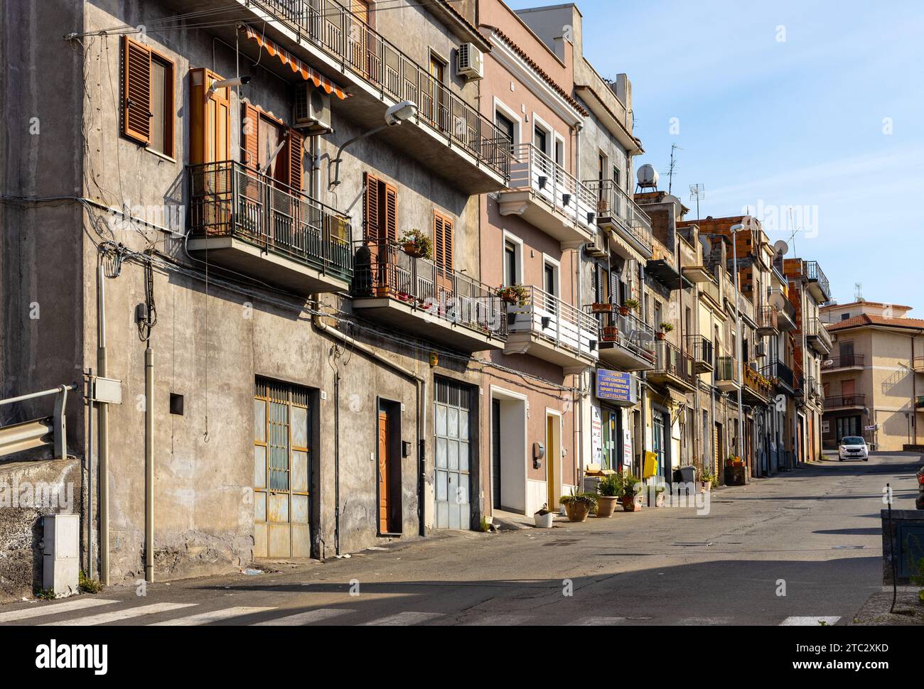 Bronte, Sicily, Italy - February 17, 2023: Cityscape at Via Lombardo ...