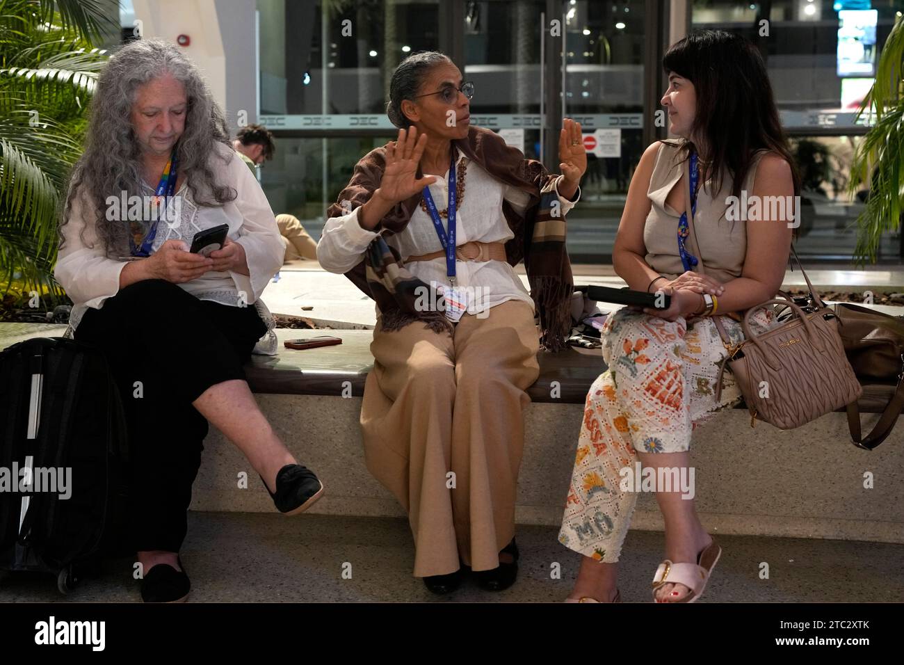 Brazilian Environment Minister Marina Silva, center, speaks after a ...
