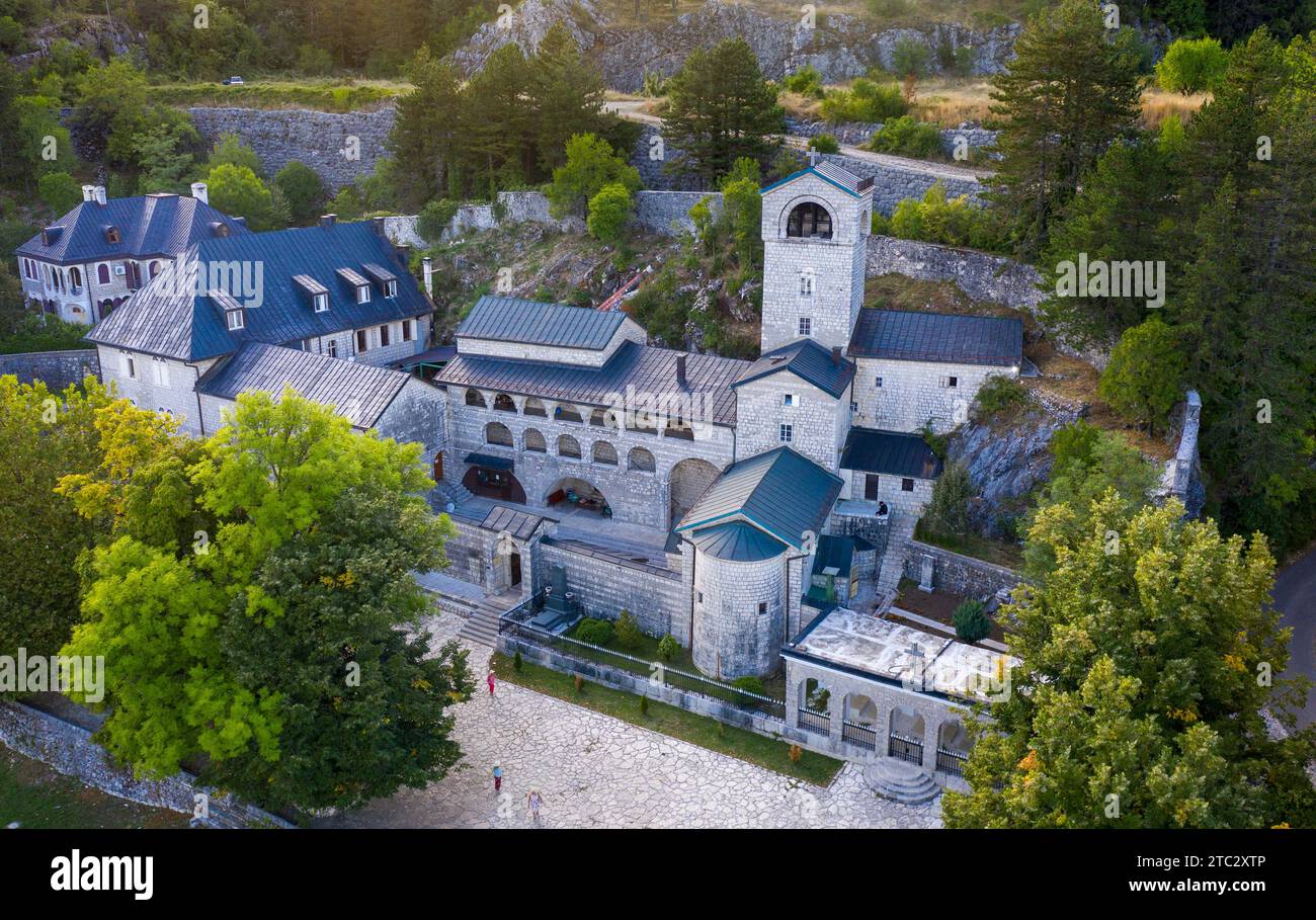 Aerial view of the monastery in Cetinje, the former royal capital, seat ...