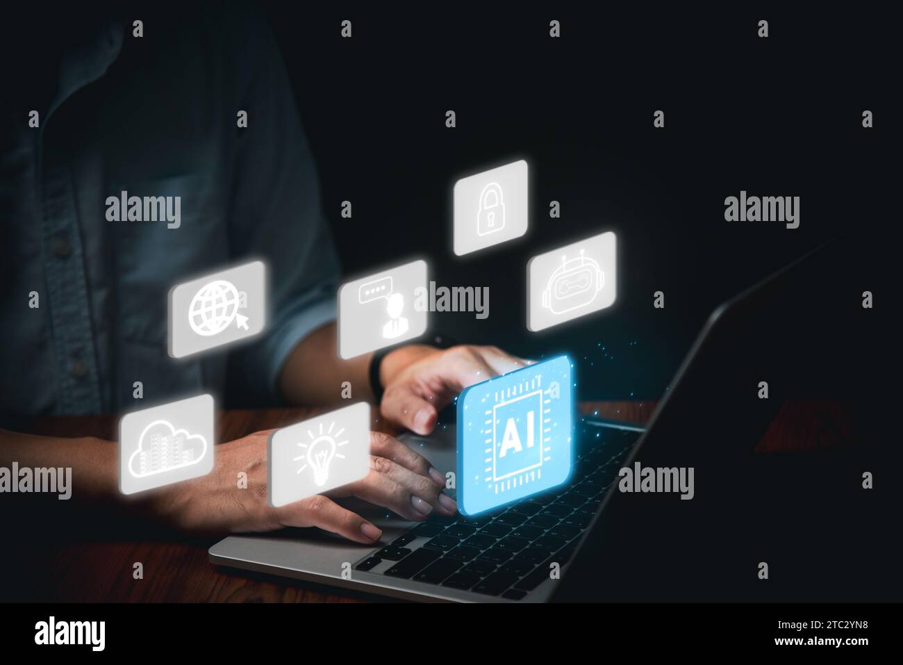 businessman using technology AI artificial intelligence use analytics, automation for working ...