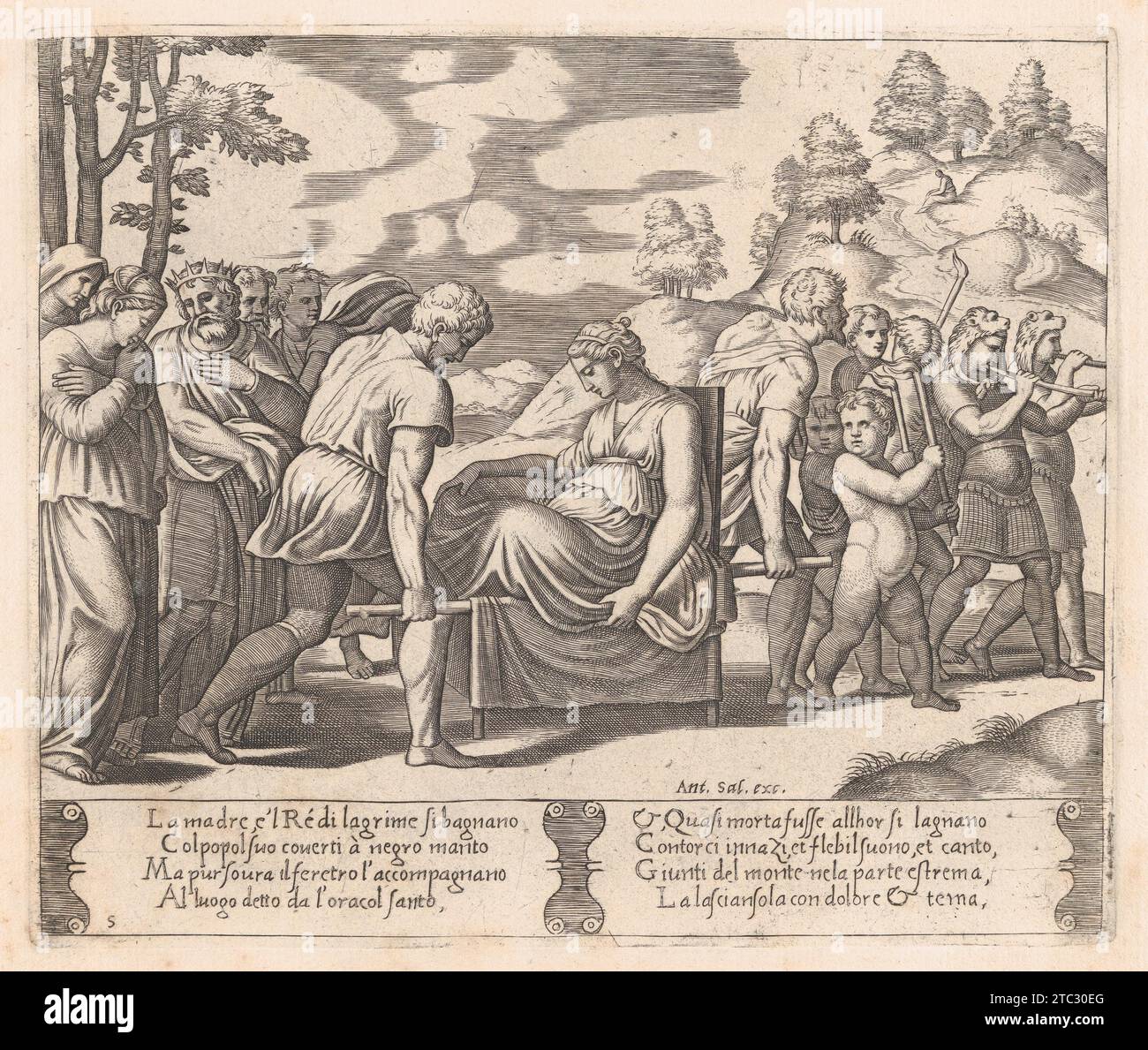 Plate 5: Psyche, seated, being taken to a mountain with a musical ...