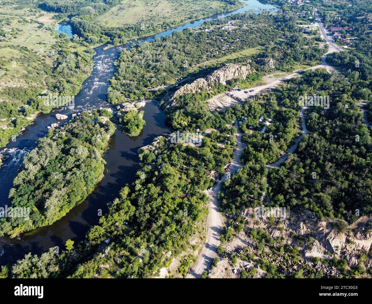 Winding bed of the Southern Bug river. River, landscape from a bird's ...