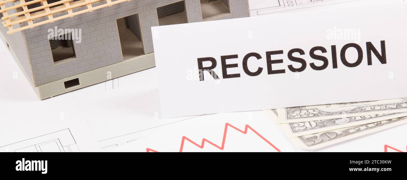 Currencies dollar, downward graphs and inscription recession on ...