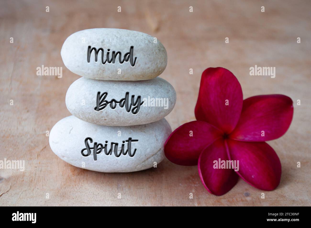 Mind, Body and Soul text engraved on white zen stones. Meditation and ...