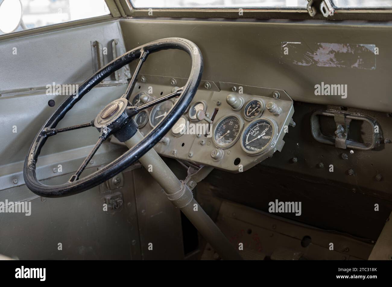 Interior view of the American GMC DUKW amphibious military vehicle ...