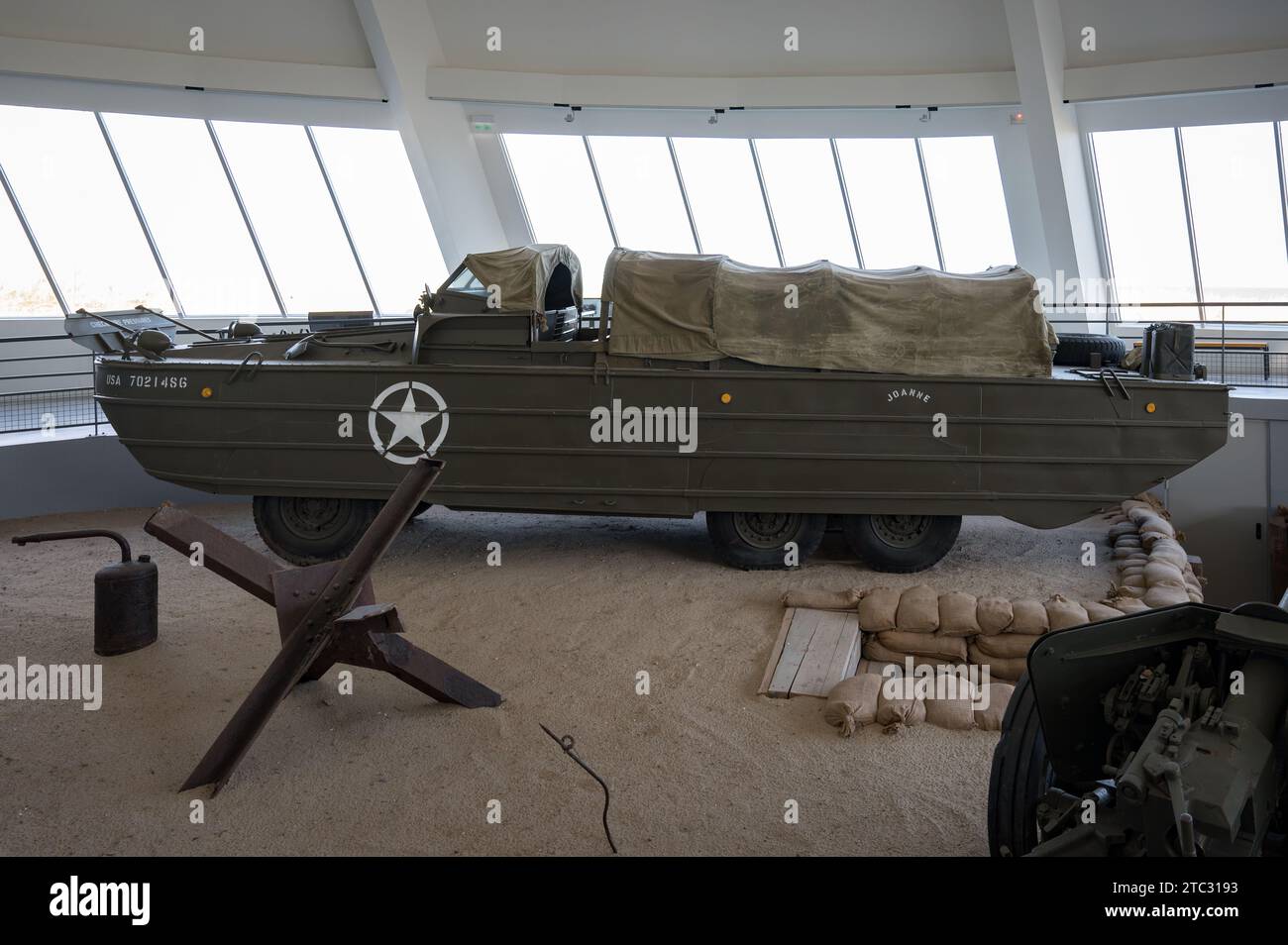 Side view of the American GMC DUKW amphibious military vehicle during ...
