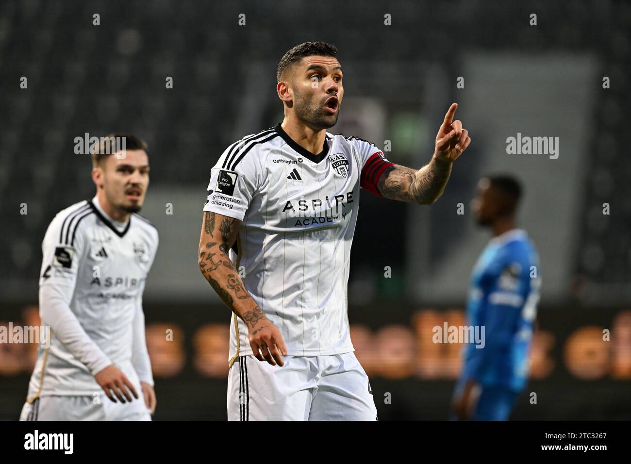 Eupen's Victor Palsson reacts during a soccer match between KAS Eupen ...