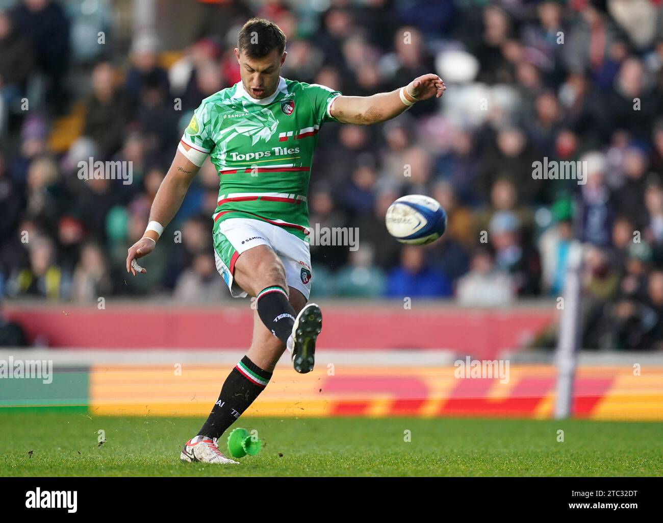 Leicester Tigers' Handre Pollard kicks a conversion during the Investec ...
