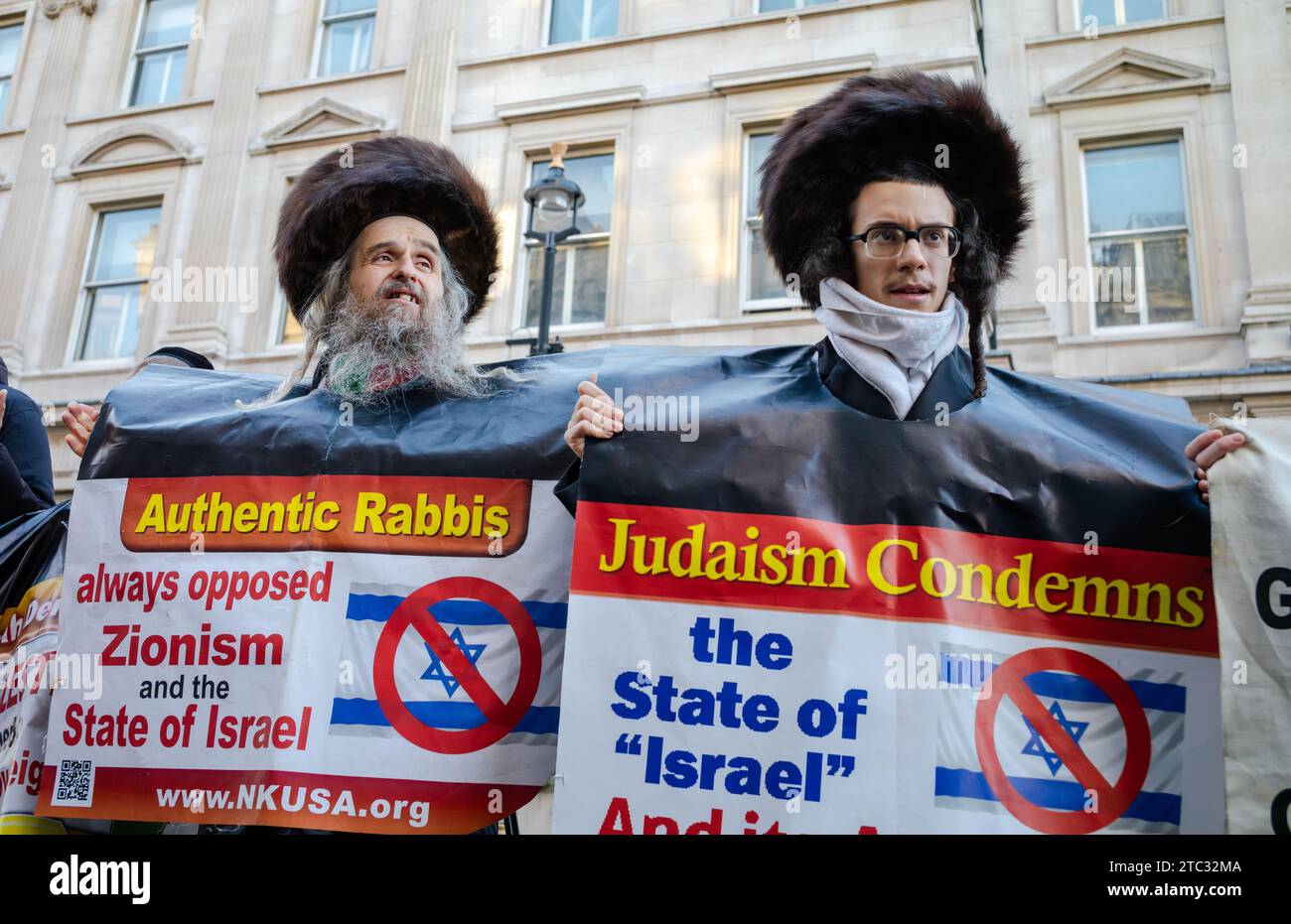 London / UK - Dec 9 2023: Men from the anti-Zionist Haredi Jewish group ...