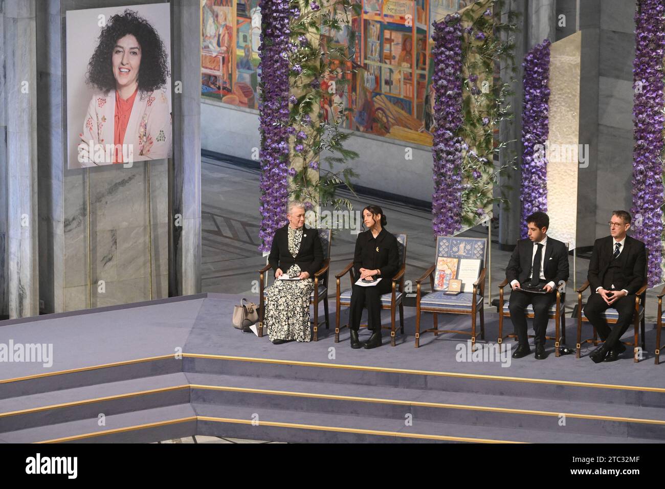 Oslo, Norway. 10th Dec, 2023. Ali Rahmani, Kiana Rahmani and Nobel ...