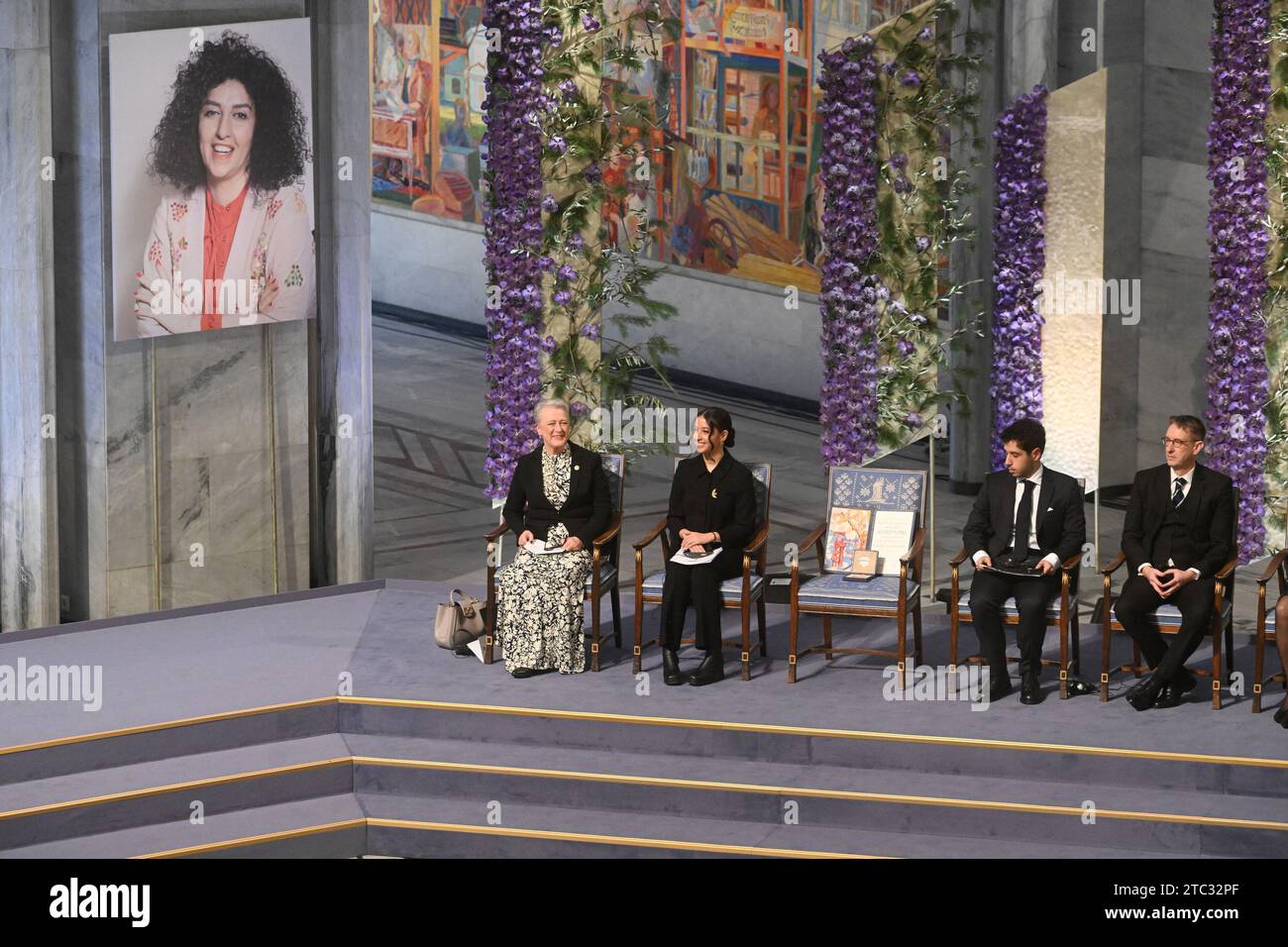 Oslo, Norway. 10th Dec, 2023. Ali Rahmani, Kiana Rahmani and Nobel ...