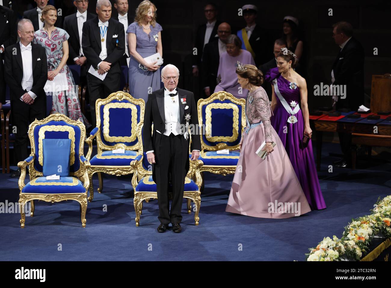 King Carl Gustaf, Queen Silvia, Crown Princess Victoria at the Nobel ...