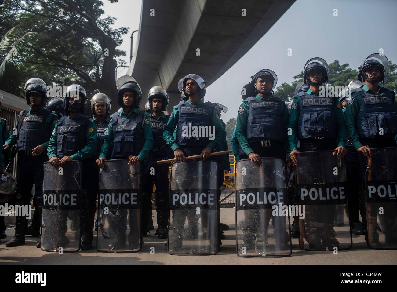 Dhaka, Bangladesh. 10th Dec, 2023. Bangladesh police officers stand on ...