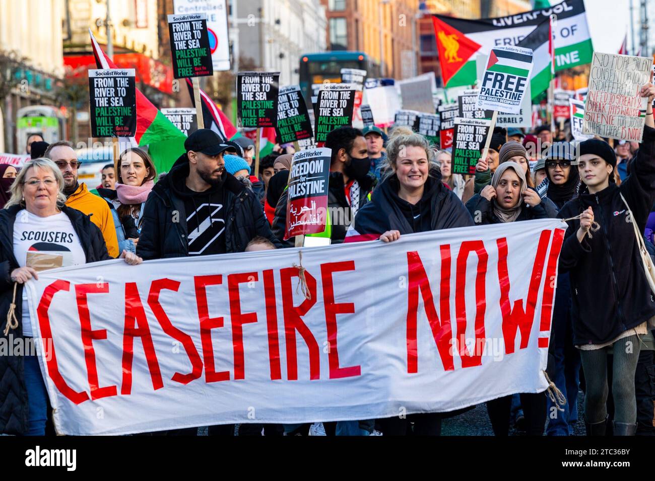 Liverpool, UK, 10 Dec 2023, Ceasefire now in Palestine protest. The ...